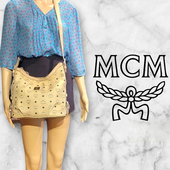MCM | Bags | Mcmmcm Beige Visetos Coated Canvas And Leather Hobo | Poshmark